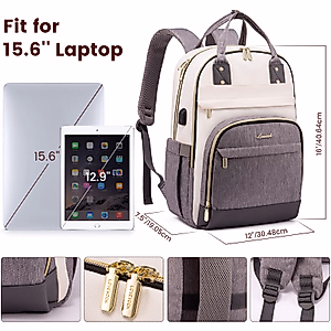 LOVEVOOK Backpack Purse for Women, Fits 15.6 Inch Laptop Backpack, Fashion Travel Work Anti-theft Bag, Business Computer Waterproof Backpacks, Beige-Grey-Grey