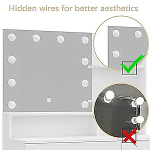 Diwnnue Vanity Desk with LED Lighted Mirror, Makeup Vanity Table Set with 6 Drawers, 3 Color Lighting Modes Brightness Adjustable, Hidden Wiring, Dressing Table for Bedroom, White