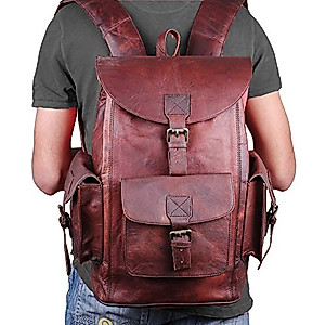 HULSH Vintage Genuine Leather Backpack For Men and Women Men’s Retro Classic Shoulder Rucksack Leather Travel Bags for College