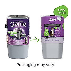 Litter Genie Standard Pail (Silver) | Cat Litter Box Waste Disposal System for Odor Control | Includes 1 Square Refill Bag