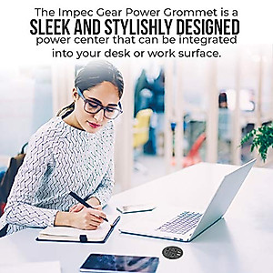 Round Desktop Conference Room Power Grommet Outlet, FITS 3 1/8" - 3 1/4" 2 (TR) AC Outlets, 2 USB Charging Ports, 1 CAT 6, 1 HDMI, ETL Listed (DC-8689-Black)