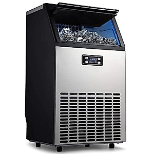 Northair Commercial Ice Maker, Built-In Stainless Steel Ice Machine, 100LBS/24H, Free-Standing Design for Party Gathering, Restaurant, Bar, Coffee Shop w/Ice Shovel, Hose