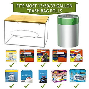 Extra Large Trash Bag Dispenser Roll Holder, Acrylic Garbage Bag Dispenser with Bamboo Lid, Wall Mount Trash Bag Organizer for Kitchen Cabinet, Under Sink