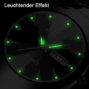 GUANHAO Ceramic Watches for Men, Black Business Men's Wristwatches with Calendar and Weeks, Quartz Watches with Ceramic Band Diamond Dial for Male Luminous Hands