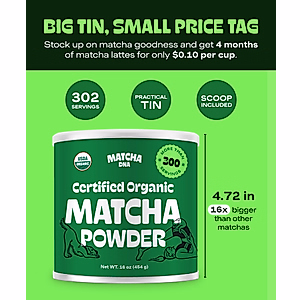 MATCHA DNA Certified Organic Matcha Green Tea Powder (16 oz TIN CAN)