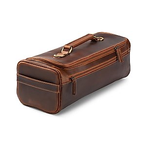 Angus Stoke premium leather knife bag-case, XXL chef's roll bag with huge storage space and extras - waxed vintage buffalo leather, Arvid (Walnut-Brown)
