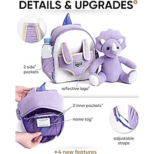 Naturally KIDS Purple Dinosaur Backpack, Dinosaur Toys for Girls 3-5, Triceratops Toy for 3 Year Old Girl Gifts, Dinosaur Toys Kids 3-5