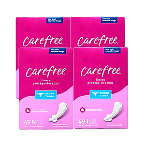 Carefree Thong Pantiliners, Regular Protection, Unscented, 196 Pantiliners (4 X 49 Count Boxes)