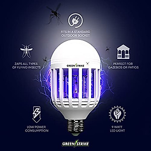GREENSTRIKE LED Zapping Light Bulb | 2 in 1 Mosquito Led Zapper and Light Bulb | Lamp-Led Electronic Insect & Fly Zapper | Keeps Bugs Away | Attracts & Zaps All Type of Insects | Universal Fit
