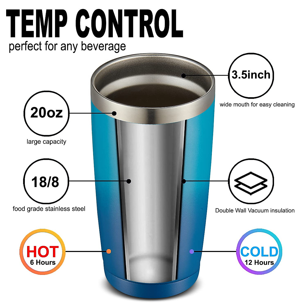 COMOOO 20oz Tumbler with Straw Stainless Steel Insulated Coffee Tumbler Cups Double Wall Vacuum Travel Coffee Mug with Splash Proof Sliding Lid for Hot Cold Drinks (Dark Night, 1 Pack)