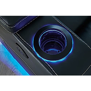 Signature Design by Ashley Center Point Contemporary Faux Leather Tufted Reclining Sofa with Drop Down Table, Black