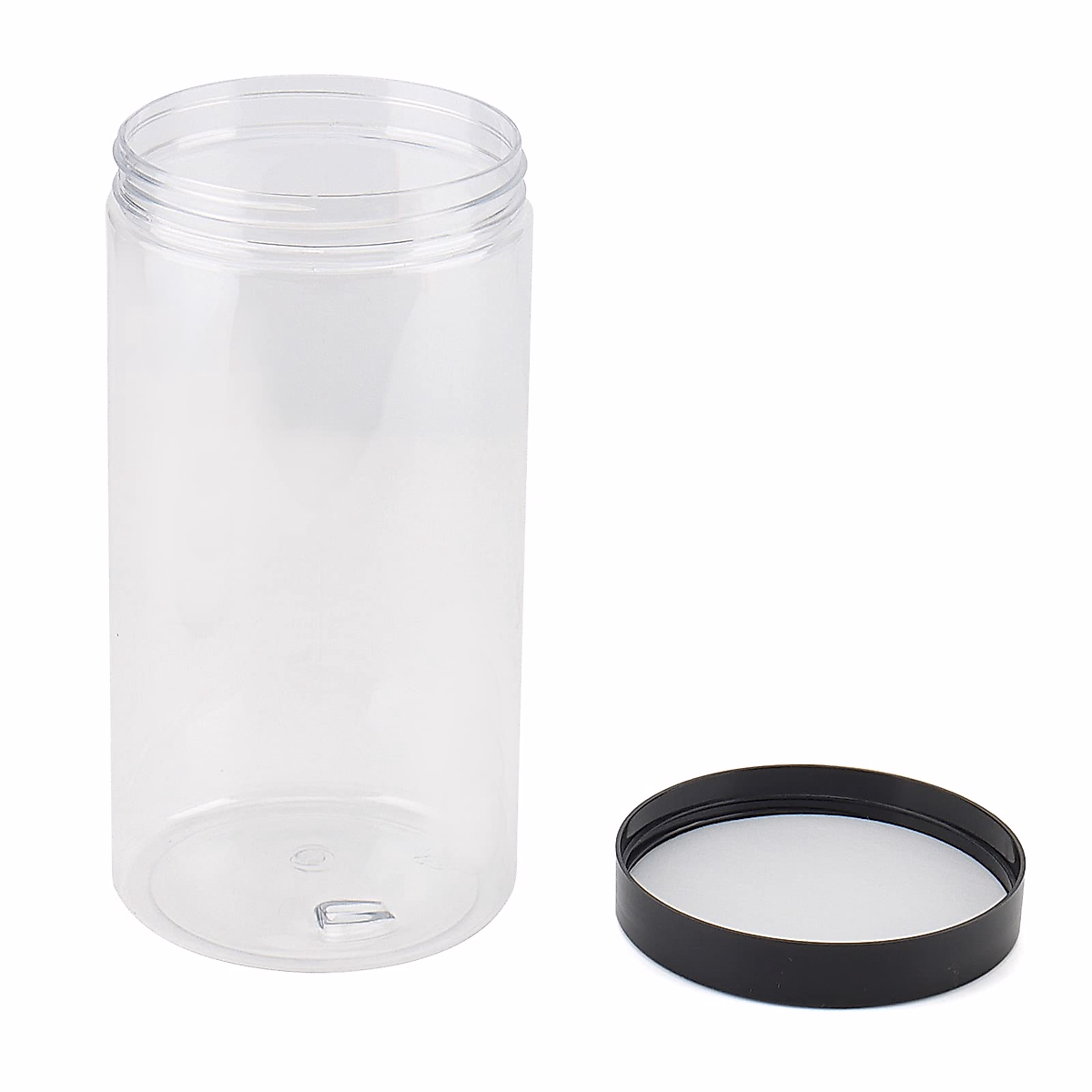 LEXININ 12 PCS 32oz Empty Round Plastic Jars, 1L Clear Plastic Jars with Black Lids, 1000ml Plastic Round Spice Jars for Kitchen Home