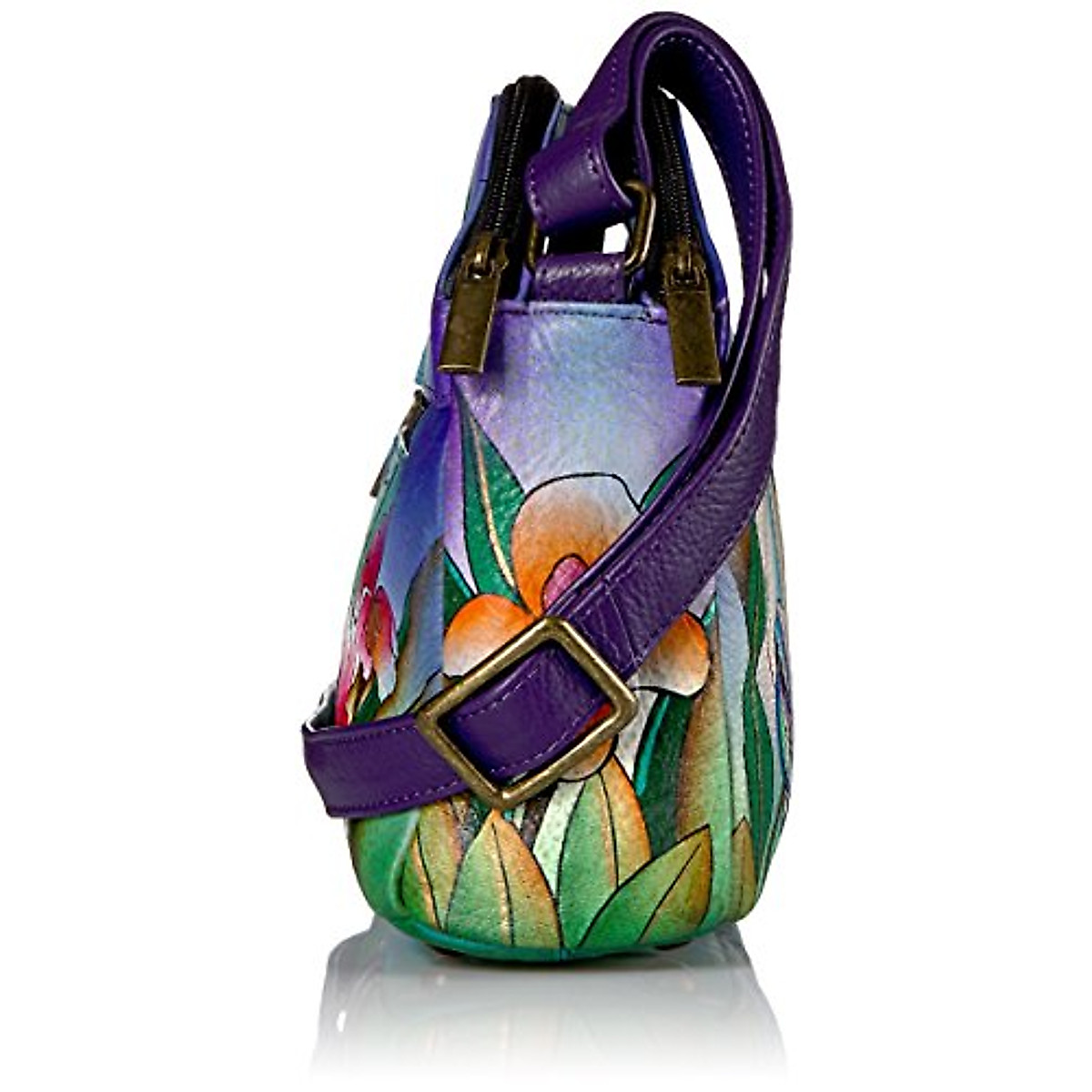 Anna by Anuschka Women's Genuine Leather Medium Multi-Compartment Crossbody | Hand Painted Original Artwork | Midnight Peacock