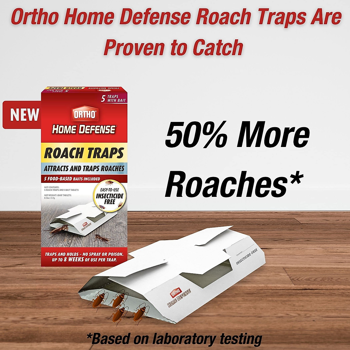 Ortho Home Defense Roach Trap with Bait Tablets, Cockroach Killer, Baited Glue Traps, Roach Traps, High Catch Rate, Roach Killer Indoor Infestation for Homes & More, 15 Traps (3 Pack)…