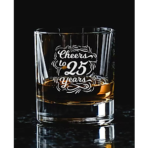 JohnPartners993 Cheers To 25 Years Whiskey Glass - Etched Sayings - Gift To Celebrate Wedding - Business - Or Work Anniversary - Gift For Him Her Couple