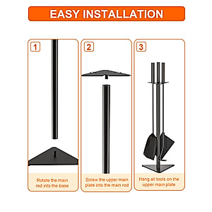 VODA Fireplace Tools Set, 4 Pcs 22.8 Inch Fireplace Tools Black Cast Iron Small Outdoor/Indoor Fireplace Accessories with Poker, Shovel, Broom, Fireplace Tool Stand