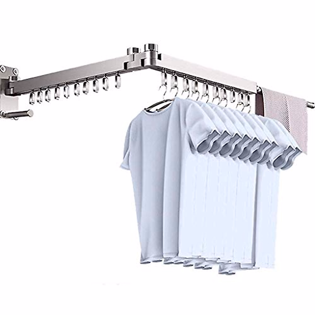 TYXTYX Wall Mounted Folding Clothes Hanger Space-Saver, Indoor/Outdoor Adjustable Clothes Drying Rack, Retractable Dry Coat Hanger for Laundry Room, Storage Organiser Instant Closet