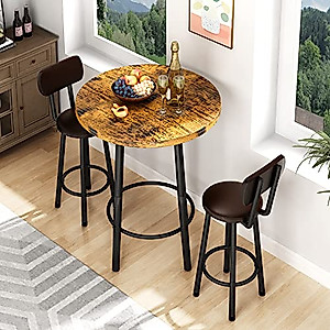 Recaceik 3 Piece Pub Dining Set, Modern Round bar Table and Stools for 2 Kitchen Counter Height Wood Top Bistro Easy Assemble for Breakfast Nook Living Room Small Space Restaurant, Rustic Brown 23.6"