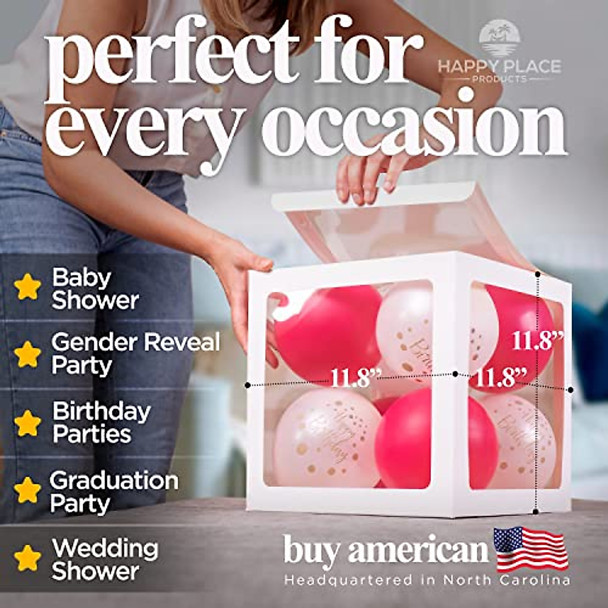 Baby Balloon Box with Letters (6 White Boxes) - 2-Sets of A-Z, 52 Letters for Custom Name - Baby Boxes with Letters for Baby Shower Decorations for Boy, Birthday Party, Gender Reveal Box for Balloons