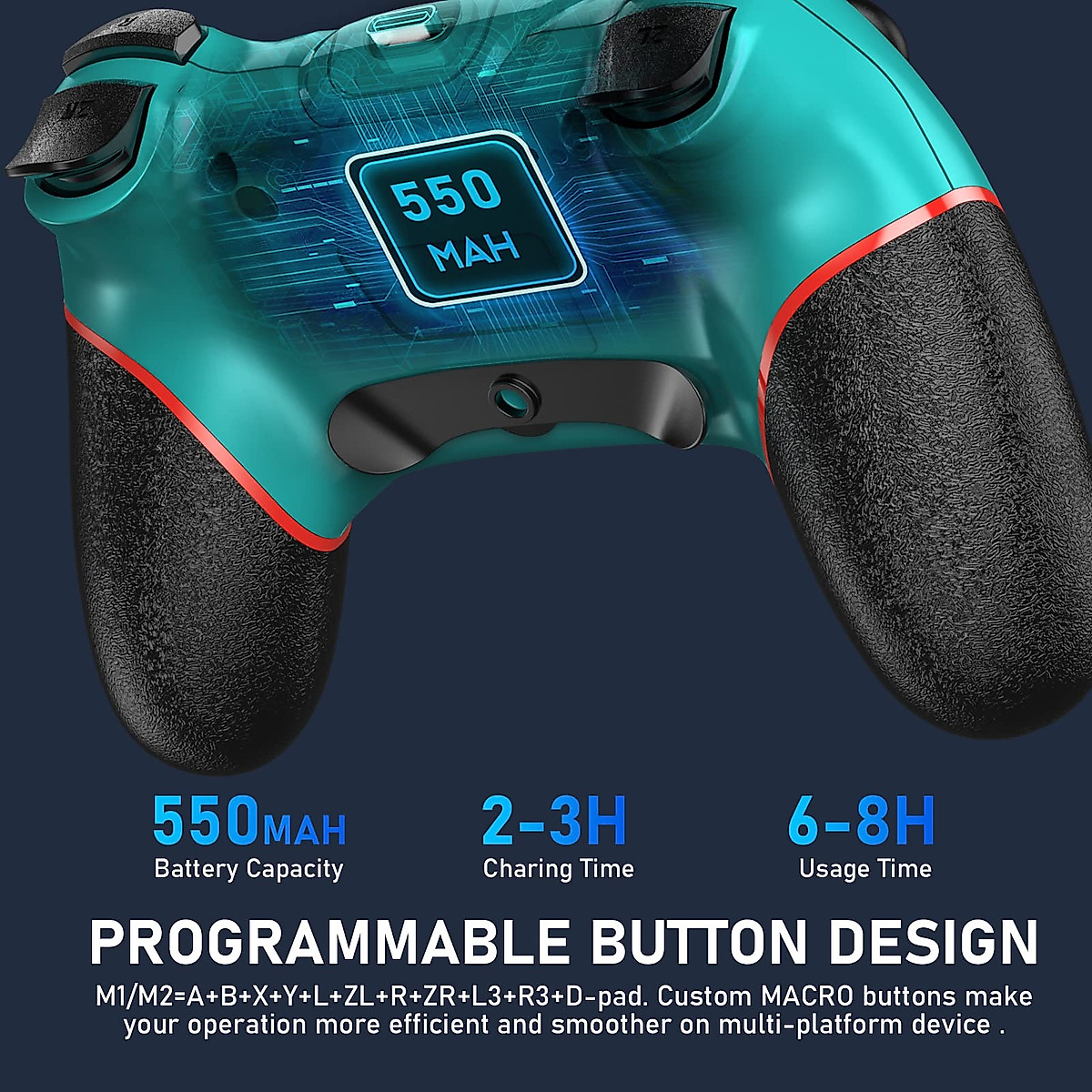 Diswoe Controller for Switch, Wireless Pro Controller for Switch/Switch Lite/Switch OLED, Remote Gamepad with Joystick, Adjustable Turbo Vibration with Programmable Function - Blue