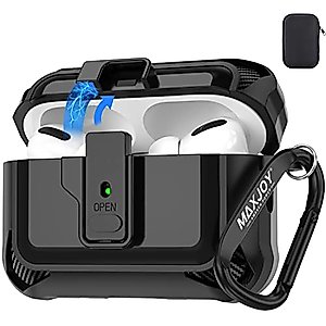 Maxjoy for AirPods Pro 2nd Generation Case Cover, AirPods Pro 2/Pro Protective Case with Automatic Magnetic Lock Cover with Keychain Compatible with Apple Airpods Pro 2 2023 2022/Pro 2019, Black