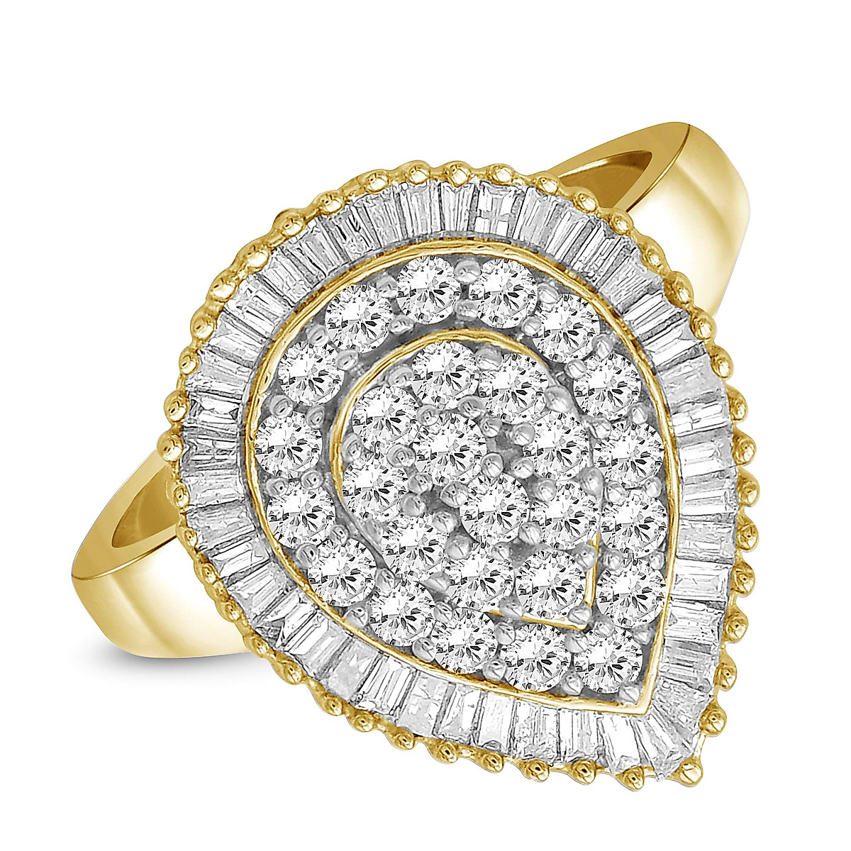 JEWELEXCESS White Diamond 1 Carat Ring with Sterling Silver or 14K Gold over Silver for Women & Girls | Teardrop Halo Promise Ring with Round & Baguette Cut Diamonds