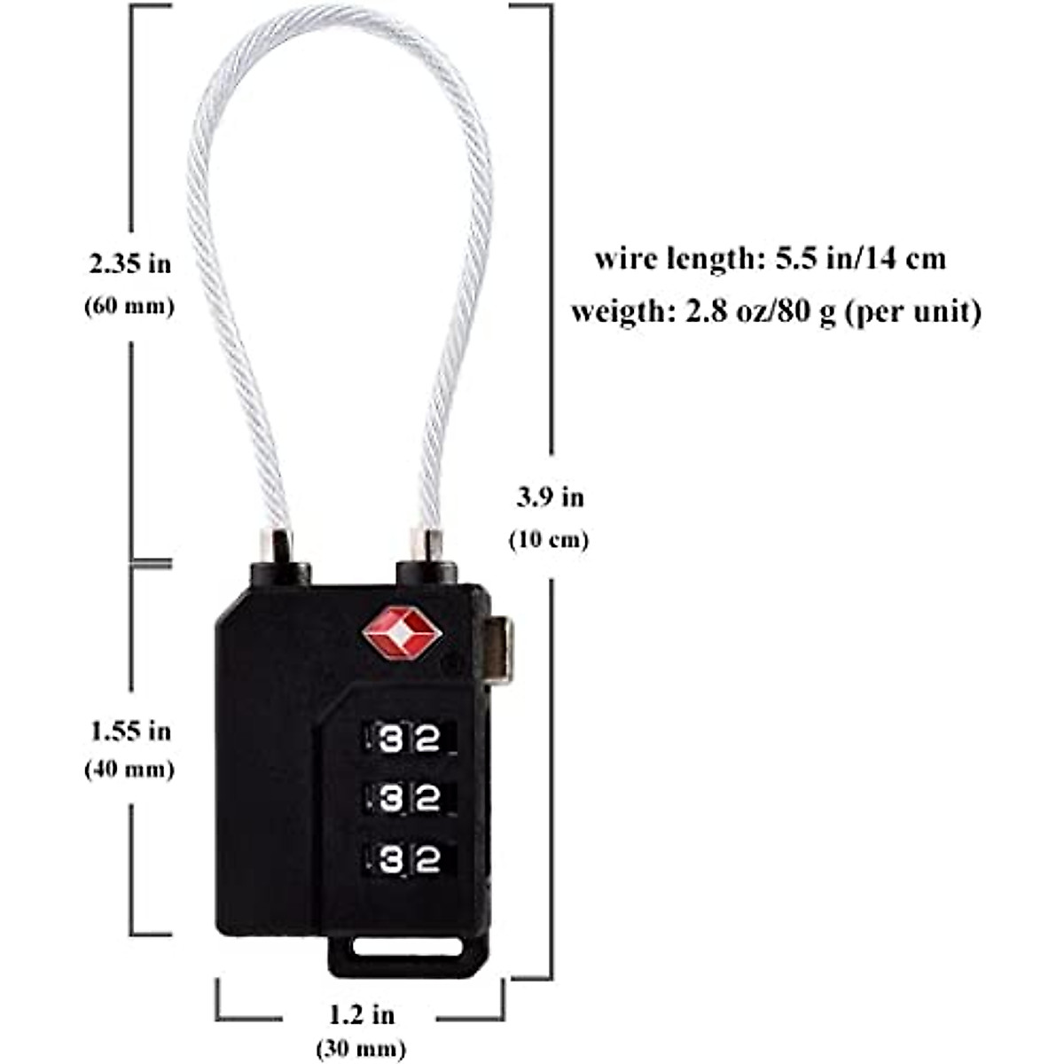 TSA Lock Security 3 Digit Combination Suitcase Luggage Bag Code Lock Padlock (Black-4-Pack)