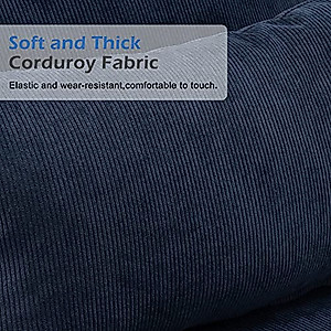 MCombo Accent Recliner Chair with Ottoman, Modern Fabric Armchair, Upholstered Sofa Bed for Living Room Bedroom, Small Space 4055 (Golden Frame, Dark Blue)