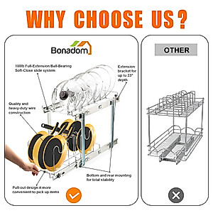 BONADOM Pans and Pots Lid Kitchen Slide Out Pull Cabinet Organizer for Lid Cookware Cutting Board Bakeware Shelf Sliding Wire Rack-2 Tier Heavy Duty Under Sink 11”W x 21”D x 19.09”H