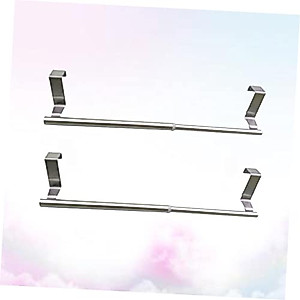 HOOTNEE 2pcs Stainless Steel Rack Towel Holder Over Cabinet Towel Rack Towel Stand Towel Racks Towel Hanger Over Cabinet Towel Storage Rack Kitchen Towel Hanger Bath Towel Rod Silver