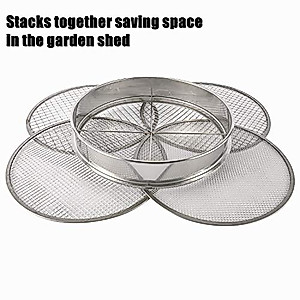 YaeCCC Garden Potting Mesh Sieve Sifting Pan - Stainless Steel Riddle - Mix Soil Filter - with 4 Interchangeable Mesh Sizes (Approx 1/8", 1/4", 3/8", and 1/2")
