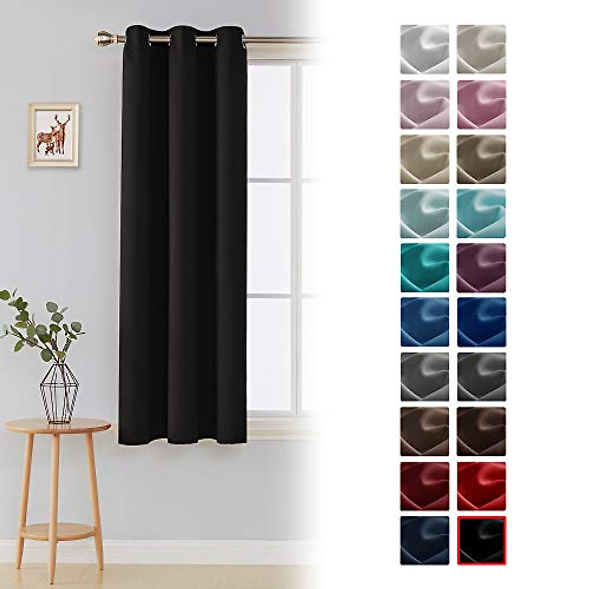 Deconovo 100% Blackout Curtains Solid Room Darkening Thermal Insulated Grommet Window Black Curtain Living Room, 42x63 Inch,1 Panel