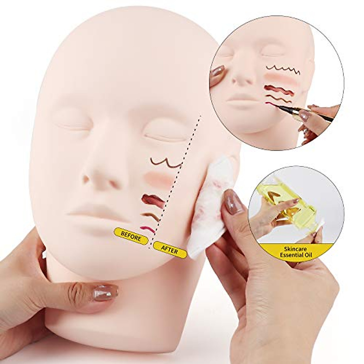 LASHVIEW Lash Mannequin Head, Practice Training Head with 25 Pairs Practice Lashes for Training Eyelash Extensions,Cosmetology Doll Face Head,Easy to Clean by Skincare Essential Oil