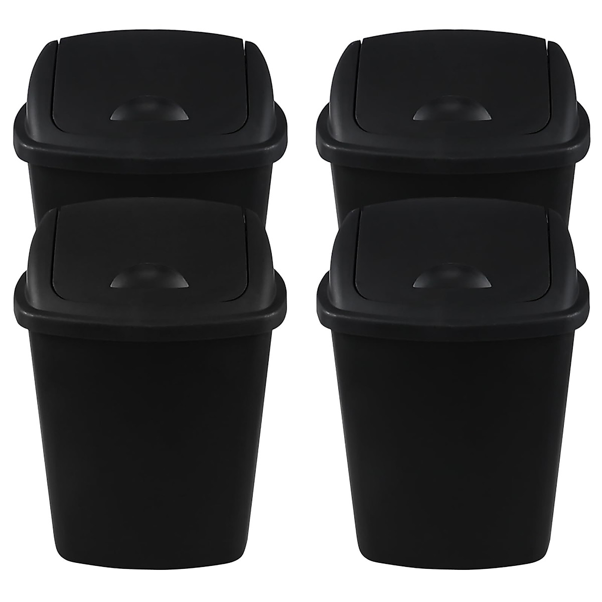 Zopnny 8 Gallon Plastic Swing Top Garag Bin, Lidded Wastebasket Trash Can for Kitchen or Workspace, Set of 4, Black