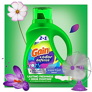 Gain + Odor Defense Liquid Laundry Detergent, Super Fresh Blast Scent, 88 Oz, 61 Loads, HE Compatible