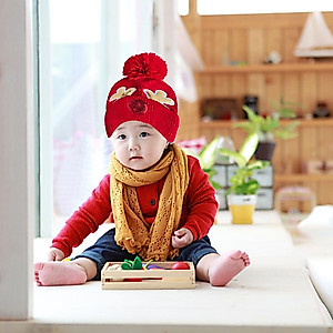 Christmas Beanie Hat for Baby Boys Girls Beanies Kids Winter Hats Children Pompom Knit Warm Caps for 2-5 Year Old White