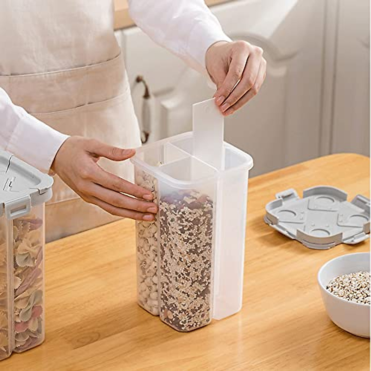 WINIAER Cereal Storage Containers Airtight, Clear 2.8L Food Storage Containers with Lids and Compartments, Spaghetti Noodle Container for Grain, Flour, Rice, Nuts