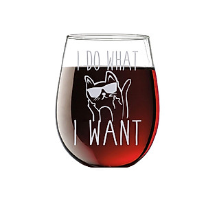 I Do What I Want - Funny 15oz Stemless Crystal Wine Glass - Fun Wine Glasses with Sayings Gifts for Women