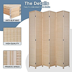 6 Panel Room Divider Wall Screen 6FT Tall Folding Wood Frame Privacy Divider Screen Freestanding Wall Divider Partition Vintage Room Separation Screen Portable Breathable Partition Divider, Natural