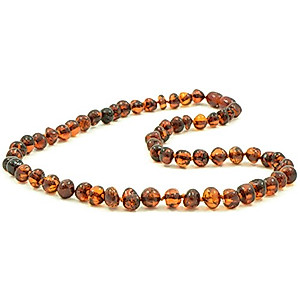 AmberJewelry Baltic Amber Beaded Necklaces for Adults - 21.6 inches (55cm) - Dark Cognac / Brown Color Amber Beads Necklace - Authentic / Polished Baltic Amber Beads Necklace collar de ámbar Handmade in Baltic Region