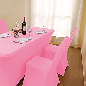 Asnomy 6Ft Pink Table Cloths for Parties Spandex Party Fitted Table Covers for 6 Foot Tables Rectangle Tables Cloths in Bulk for Wedding（Pink）