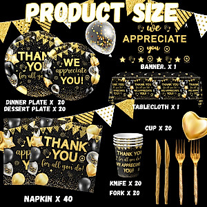 Appreciation Decorations,Black and Gold Thank You Plates And Napkins 142pcs Thank You For All You Do Party Plates Napkin Cups Tablecloth For We Appreciate You Party Supplies