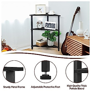 Fogein 3 Tier Corner Shelf, Triangle End/Side Table, Corner Nightstand, Corner Bookshelf with Metal Frame Corner Shelf Stand for Small Space Living Room(Black)