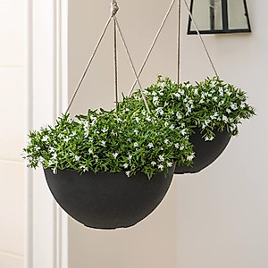 LA JOLIE MUSE Hanging Planters for Outdoor Plants, Large Hanging Planter with Drain Holes, Black Hanging Flower Pots (13.2 Inch, Set of 2)