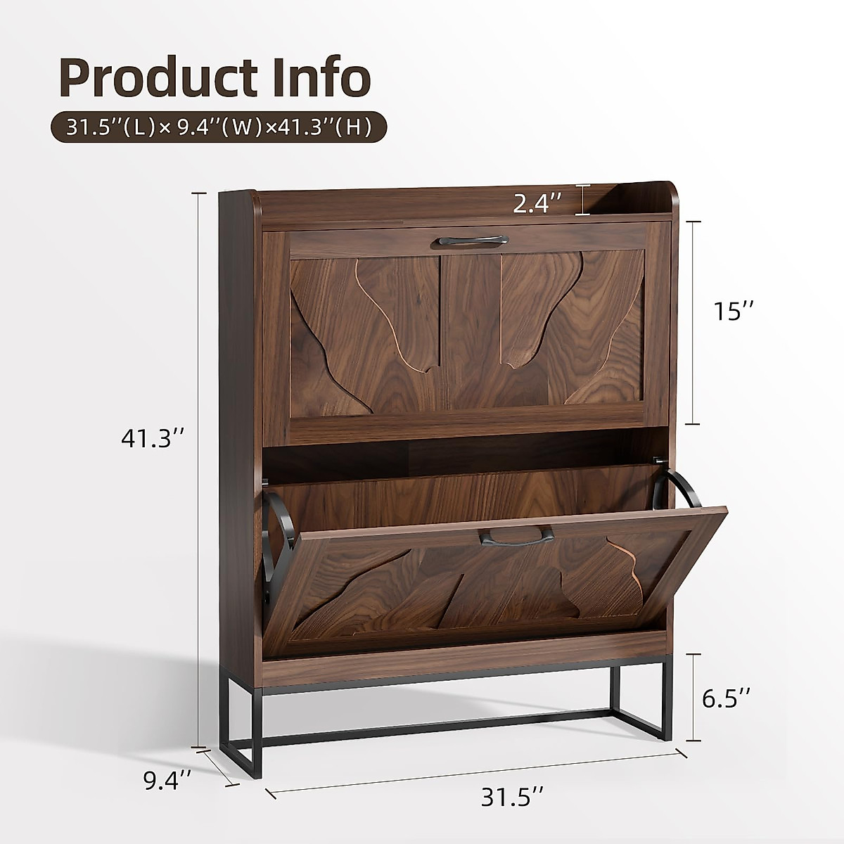 infurnic Shoe Cabinet with 2 Flip Drawers, Narrow Shoe Storage Cabinet for Entryway, Freestanding Organizer Shoe Rack Cabinet for Front Door Entrance Hallway Foyer Living Room, Walnut