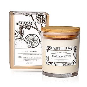 Aronica Pure Candle, Lemon Lavender Scent, 7.05oz / 200g, Cute High End Bathroom Candle with Bamboo Lid, Small Non Toxic Candle for Aromatherapy, Spring Bathroom Decor