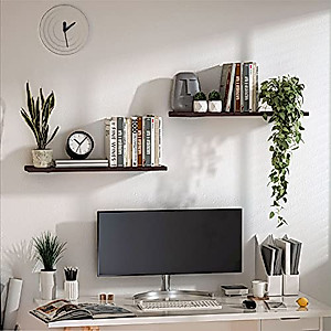 ROSEYAT Floating Shelves Wood Wall Shelf for Bathroom, Bedroom, Wall Mounted Brown Bathroom Shelf Set of 2 for Living Room, Laundry, Kitchen Storage & Decorate - Espresso