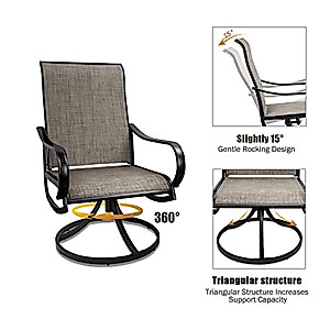 MEOOEM Patio Dining Swivel Chairs Set of 2 Outdoor Rocker Chairs with Mesh Fabric, Weather Resistant Furniture for Garden