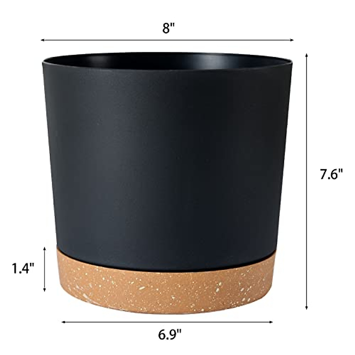 Whonline 3 Pack 8" Plant Pots Indoor, Black Plastic Flower Pots with Drainage Holes and Saucers, Modern Planters for Indoor Plants, Succulents, Flowers, Outdoor Clearance