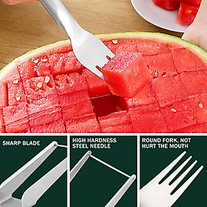 2-in-1 Stainless Steel Fruit Cutter, 2024 New Watermelon Slicer Cutter Summer Watermelon Fruit Cutting Fork, Stainless Steel Fruit Forks Slicer Knife for Home Kitchen Gadget (1)